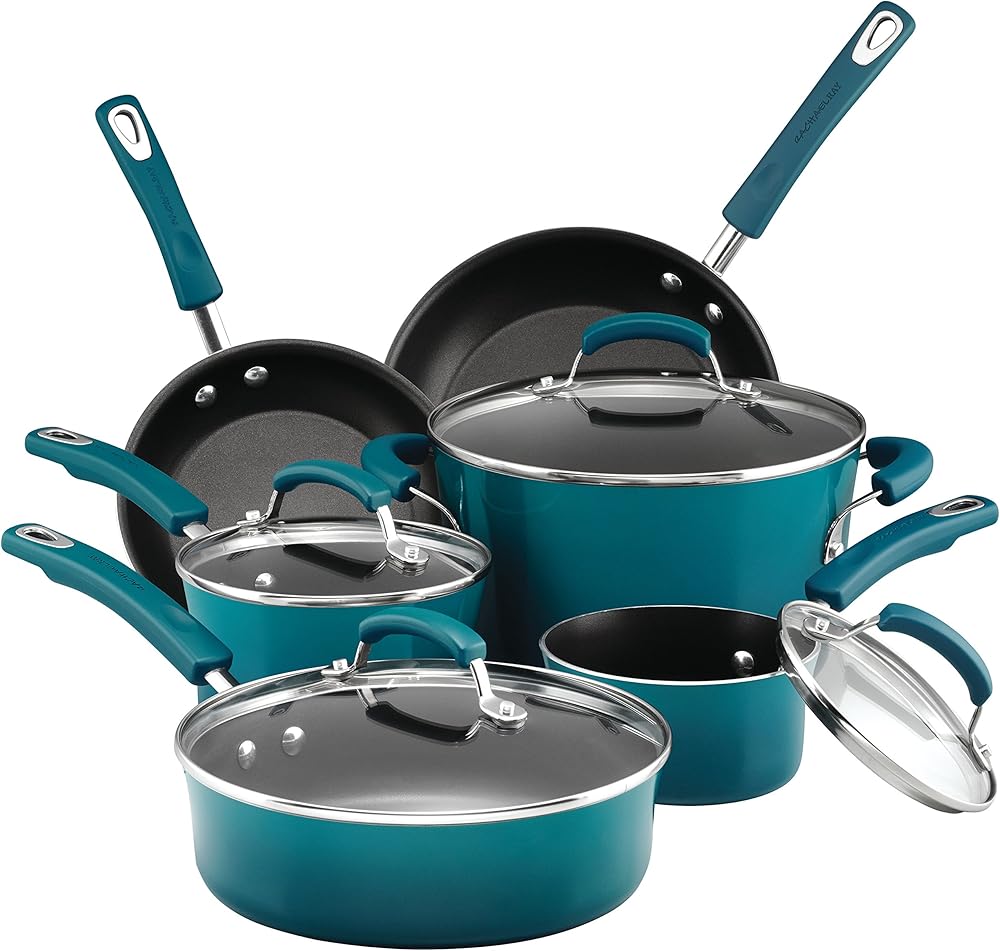 Rachael Ray Brights Nonstick Cookware Pots and Pans Set, 10 Piece ...