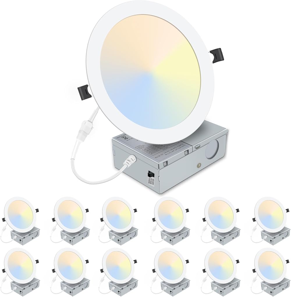 12 Pack 8 Inch LED Recessed Lighting with Junction Box Ultra-Thin ...