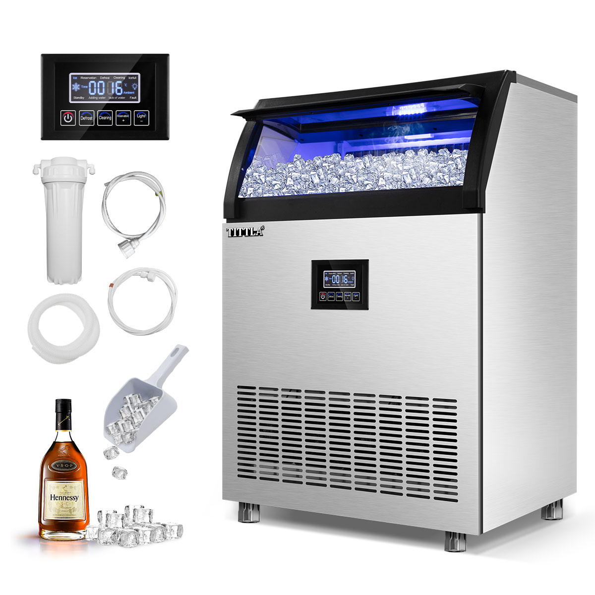 Commercial Ice Maker,265lbs/24H with 55lbs Ice Storage Capacity, Built ...