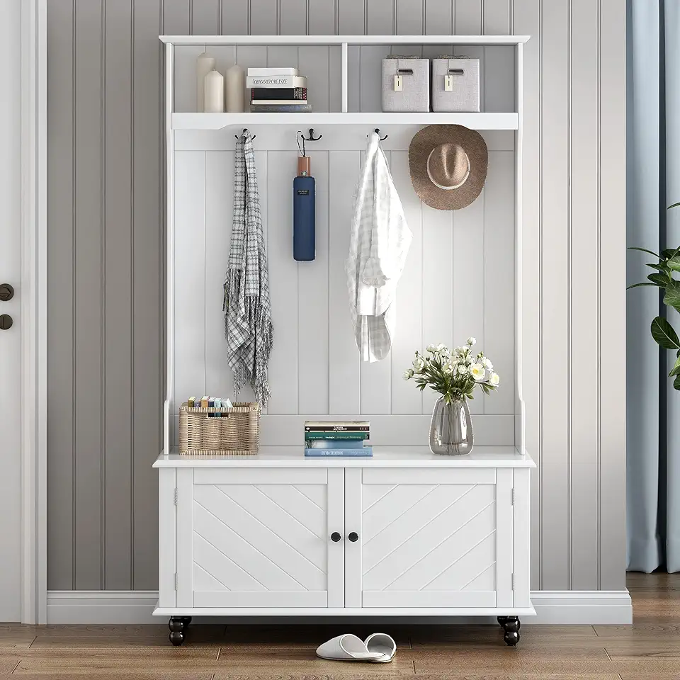 Entryway Hall Tree with Storage, 40 Inch Coat Rack with Bench for ...