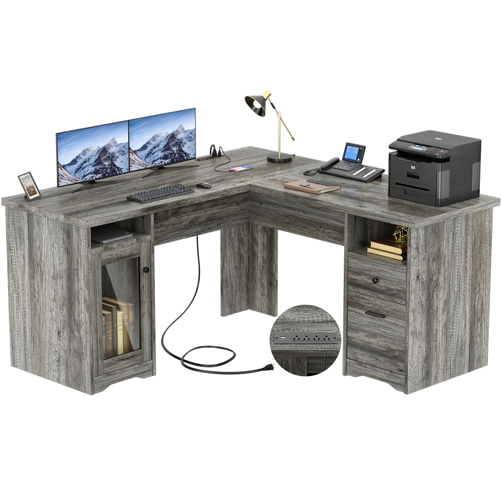 Homieasy L Shaped Desk with Power Outlet and USB Ports, 60 Inch Corner ...