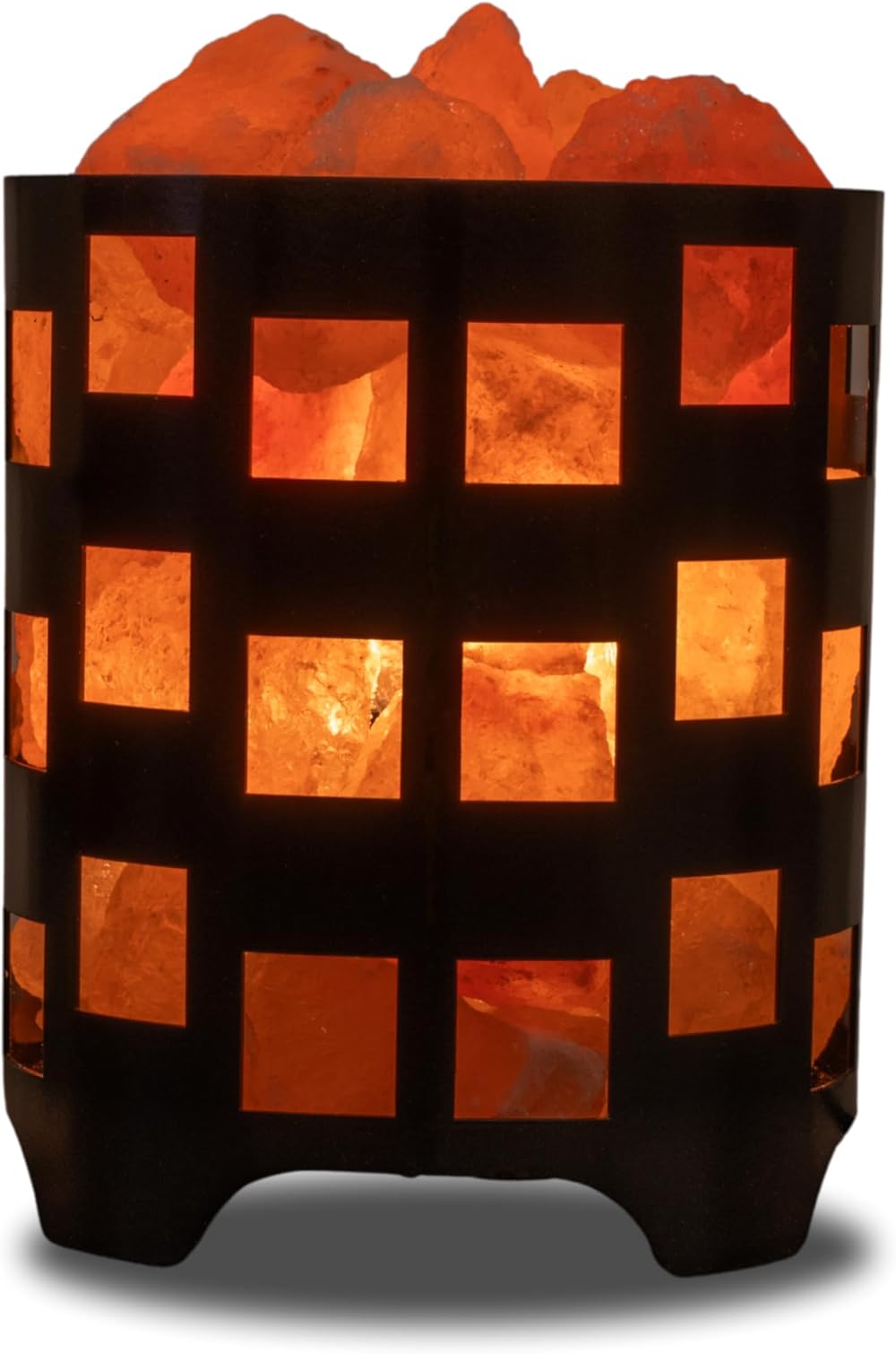 Pink Rock Salt Modern Square Cutout Metal Basket Himalayan Salt Lamp ...