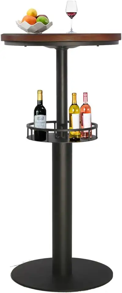 LOKKHAN 42" Tall Rustic Industrial Bar Table with Storage-19.68" Dia ...