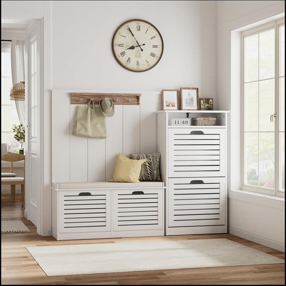 Shoe Storage Set, Shoe Cabinet with 2 Flip Drawer & Top Cubby, Shoe ...