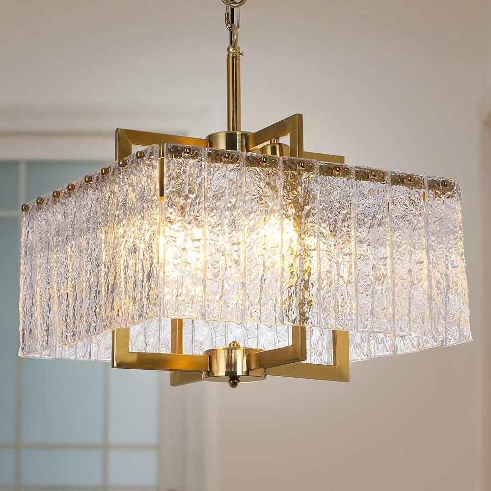 4-Light Dining Room Light Fixture 16 inch Square Industrial Adjustable ...