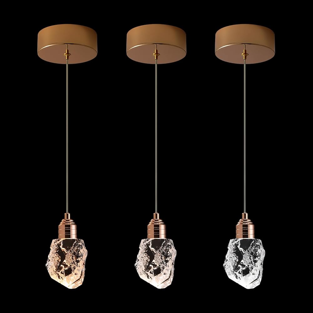Modern Gold Pendant Light Fixtures, Crystal Pendant Lights with 3-Color ...