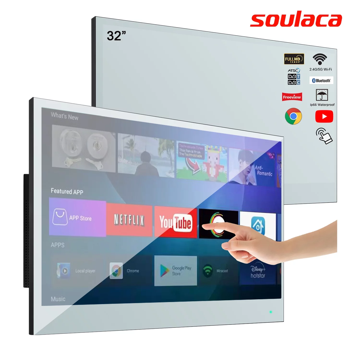 Soulaca 32 inches Full Touchscreen Smart LED TV Mirror Vanishing Built ...