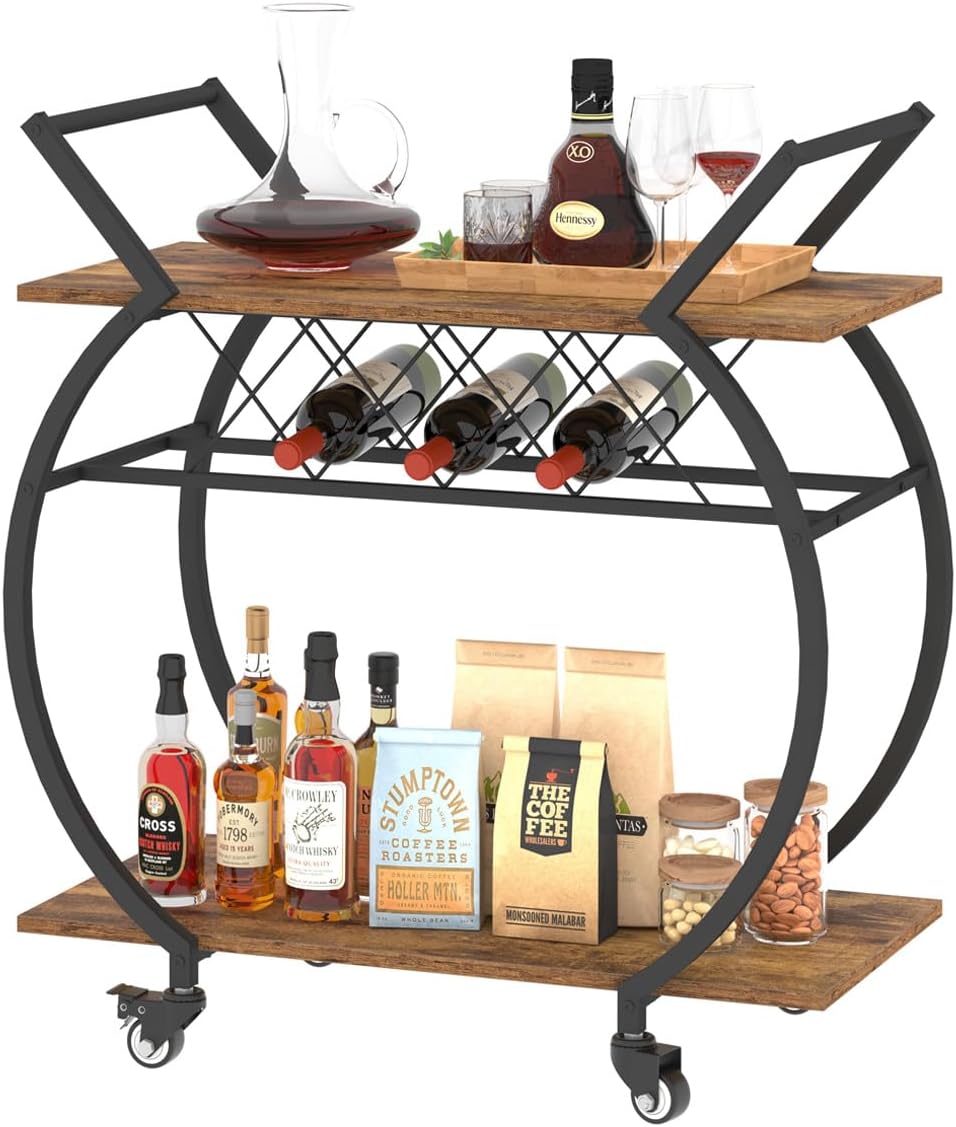 LVB Industrial Kitchen Bar Cart, Farmhouse Beverage Serving Liquor Cart ...