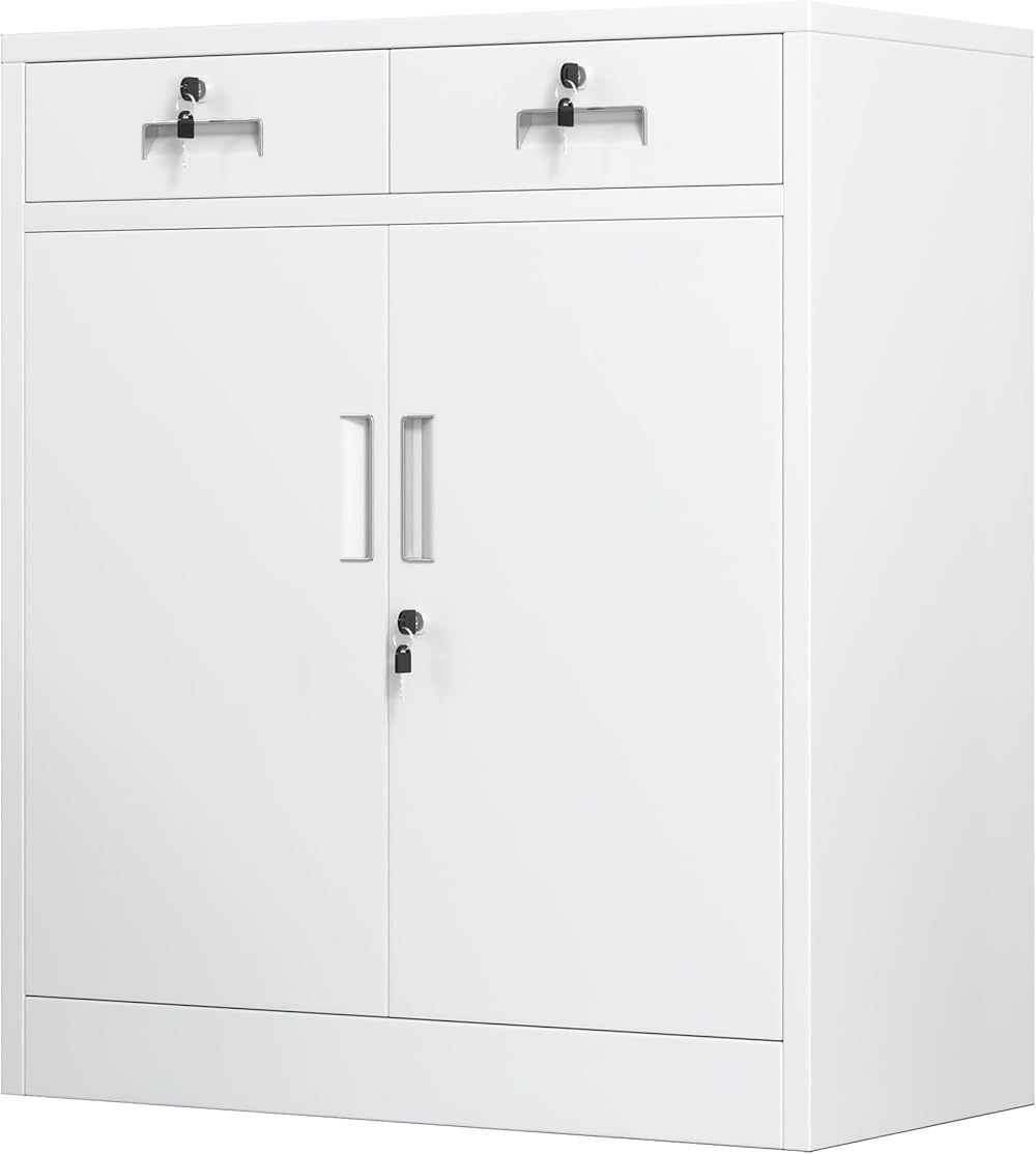 Metal Storage Cabinet with Locking Doors and Adjustable Shelf, Lockable ...
