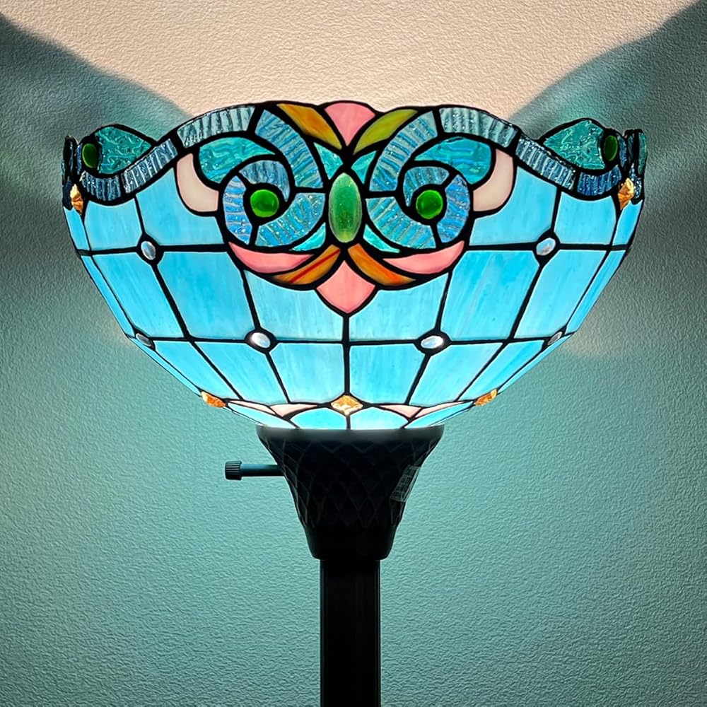 Handmade Tiffany Torchiere Floor Lamp - Stained Glass Lampshade 70 inch ...