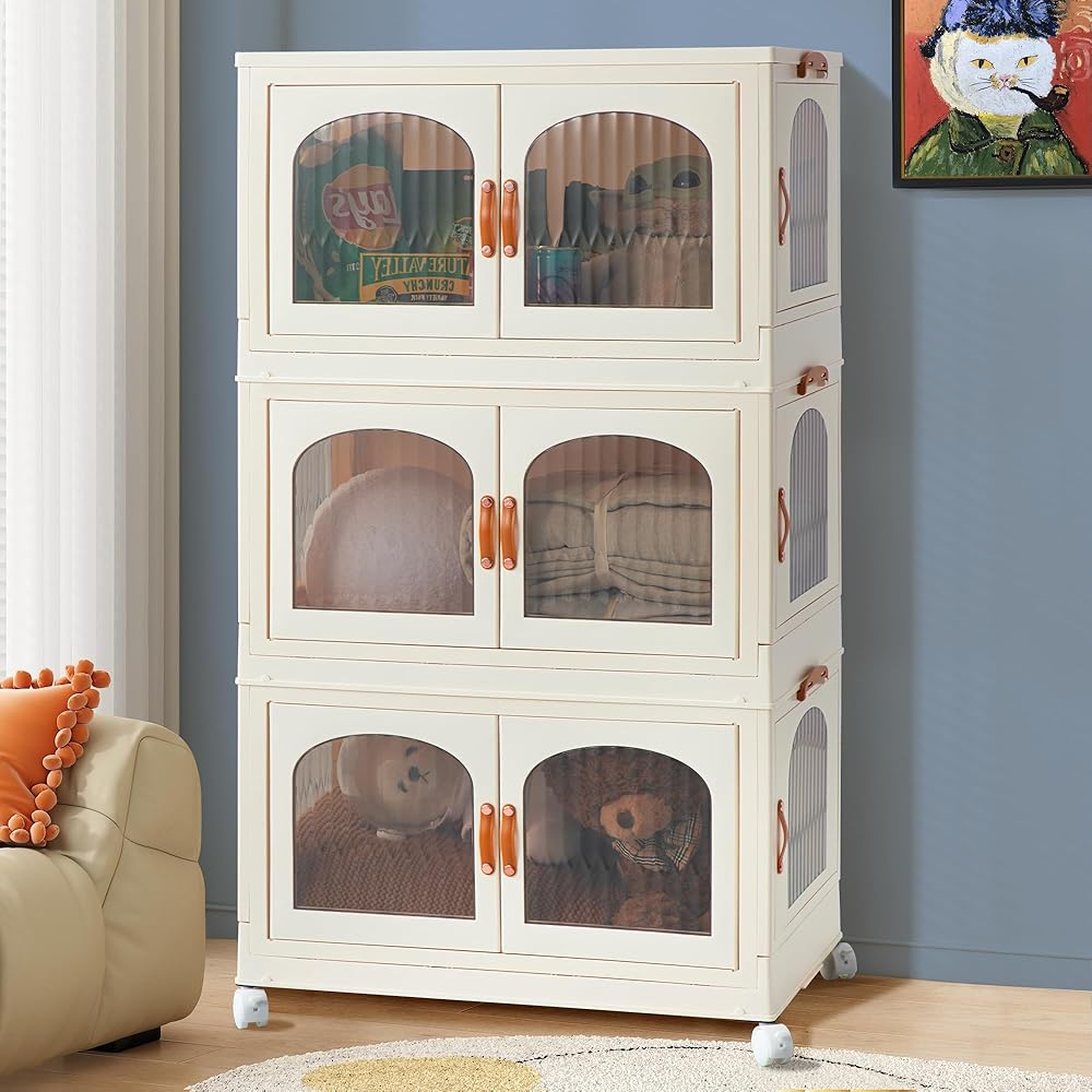 Collapsible Stackable Storage Bins 24gal & 96L 3 Pack, Storage Cabinet ...