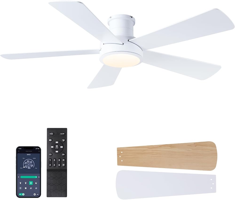Dannilong 52 inch Modern Low Profile Ceiling Fans with Lights Remote ...
