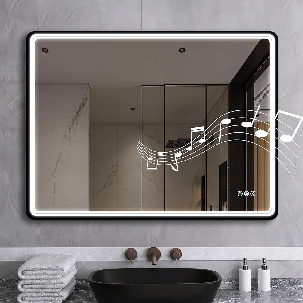 24"x32" Matte Black LED Bathroom Mirror with Light, LED Framed ...