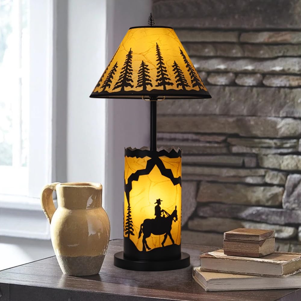 Wellmet Black Farmhouse Table Lamps, 2 Lights Rustic Western Bedside ...