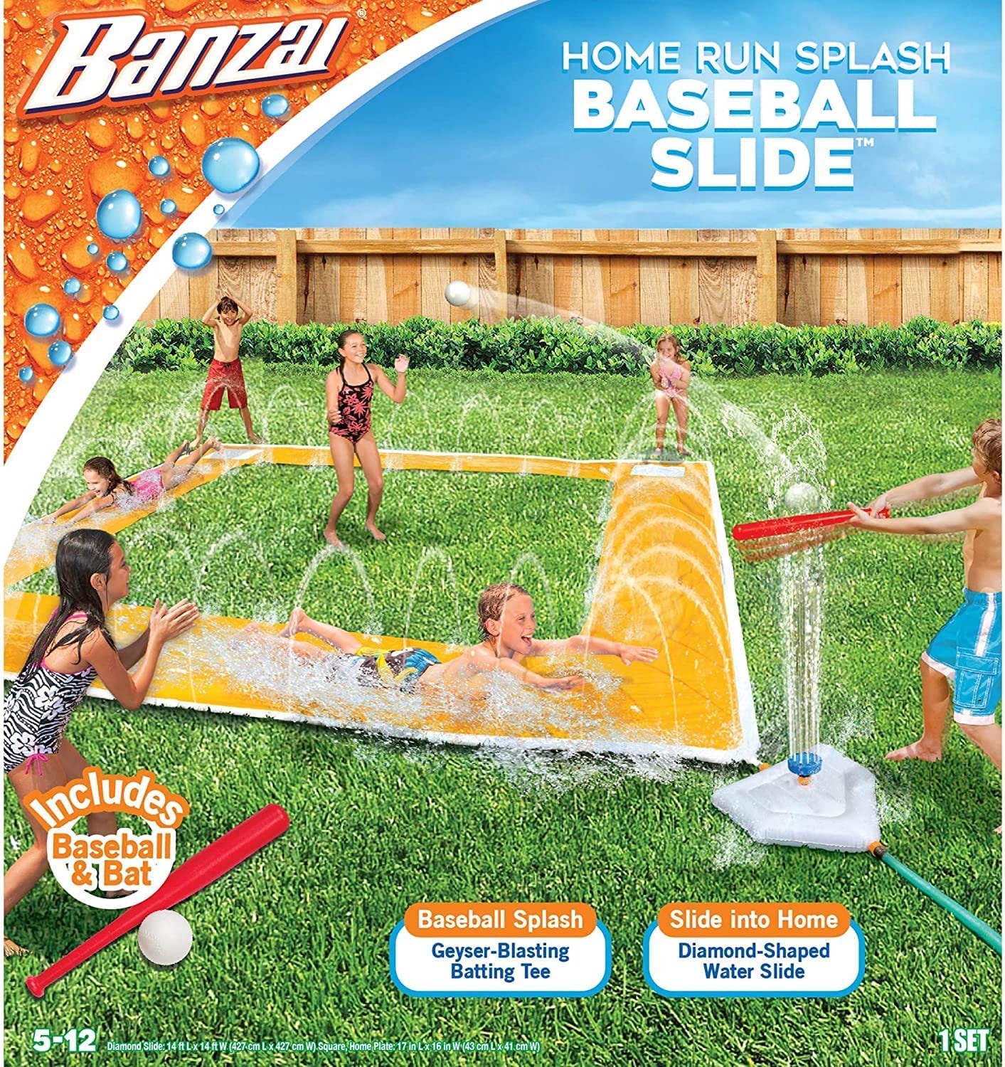 BANZAI Home Run Splash Baseball Slide, Length: 14 ft, Width: 14 ft ...
