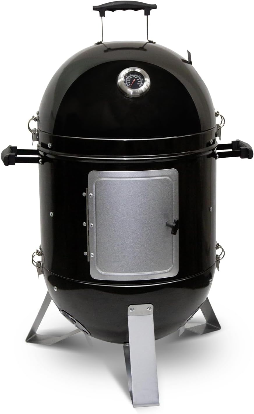 18 Inch Charcoal Smoker Grill with Porcelain-Enameled Smoking Chamber ...