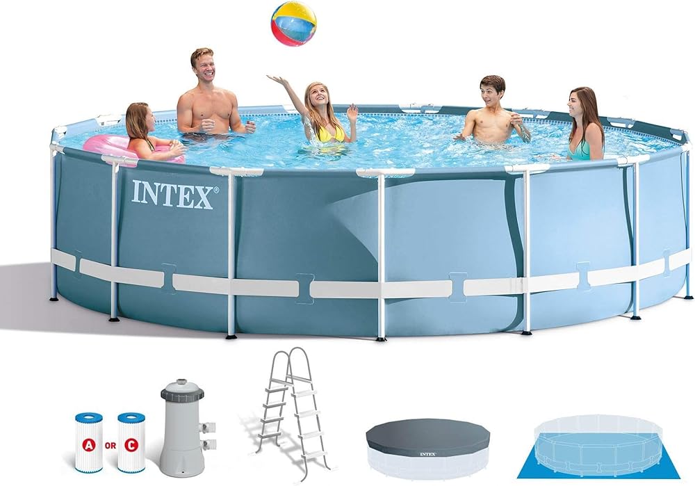 Intex 15ft x 48in Prism Frame Pool Set with Ladder, Cover, & Pump ...