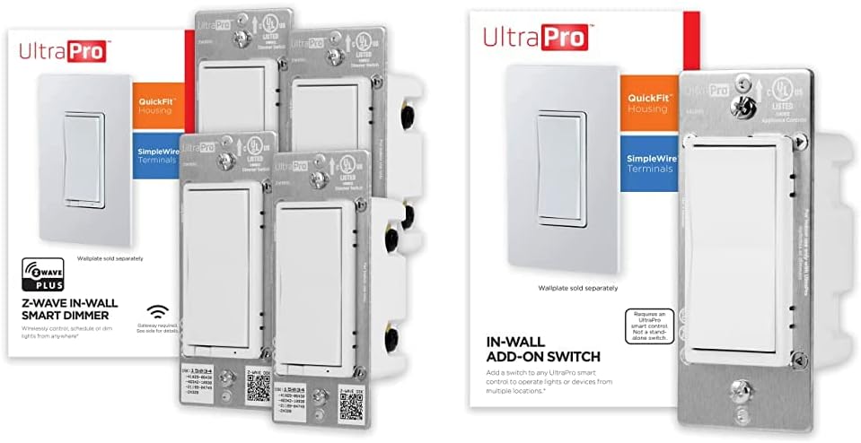 UltraPro Z-Wave In-Wall Rocker Smart Dimmer 4-Pack + UltraPro Z-Wave In ...