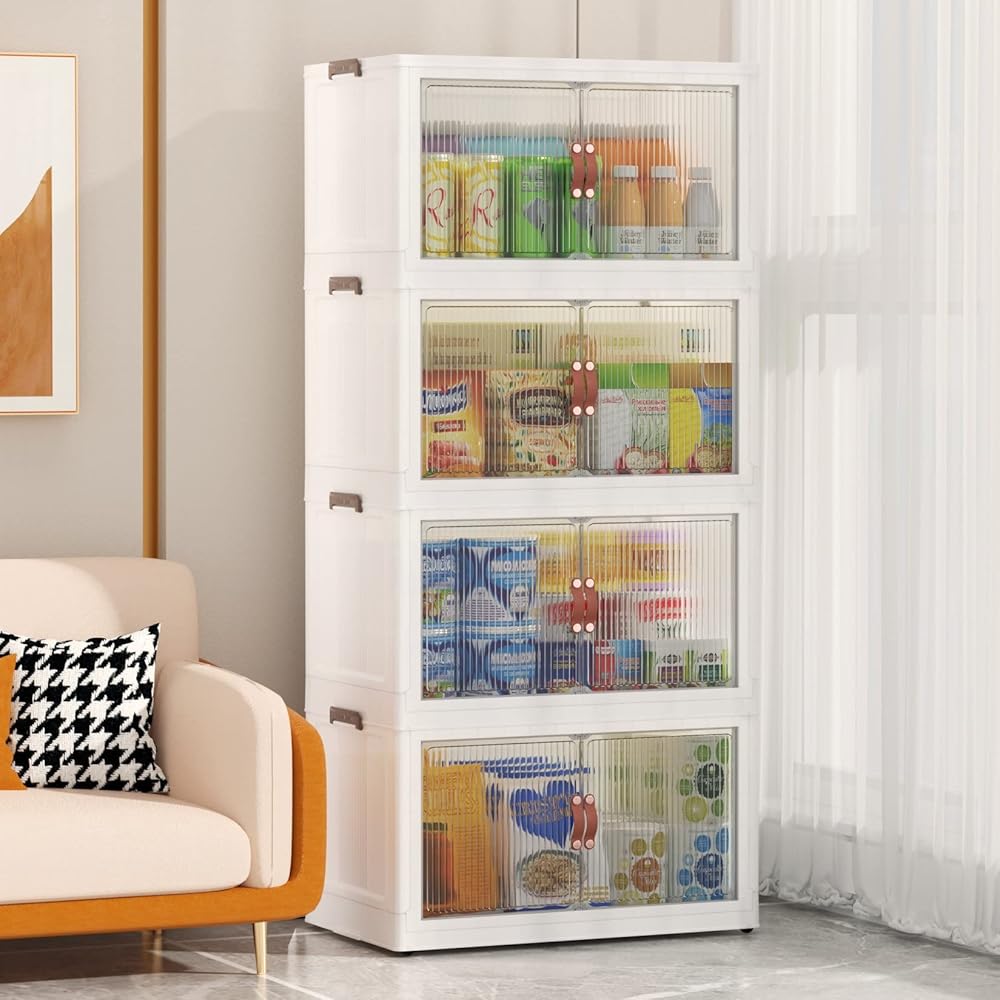 4 Pack 16 Gal Stackable Folding Storage Bins with 4 Lids, Closet ...