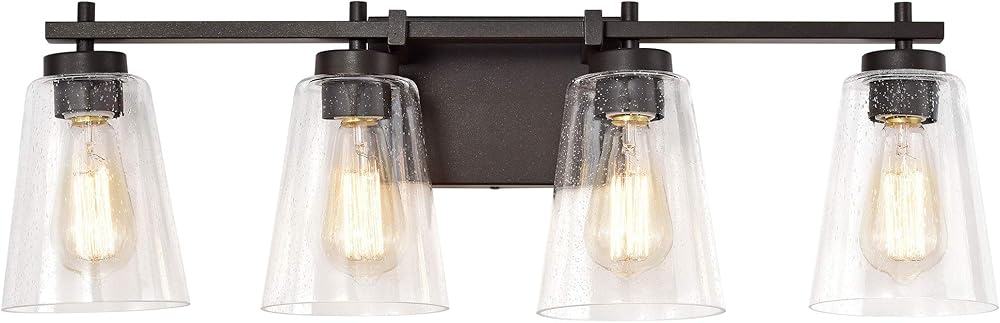 Industrial 4 Light Bathroom Vanity Light Fixture with Clear Seeded ...