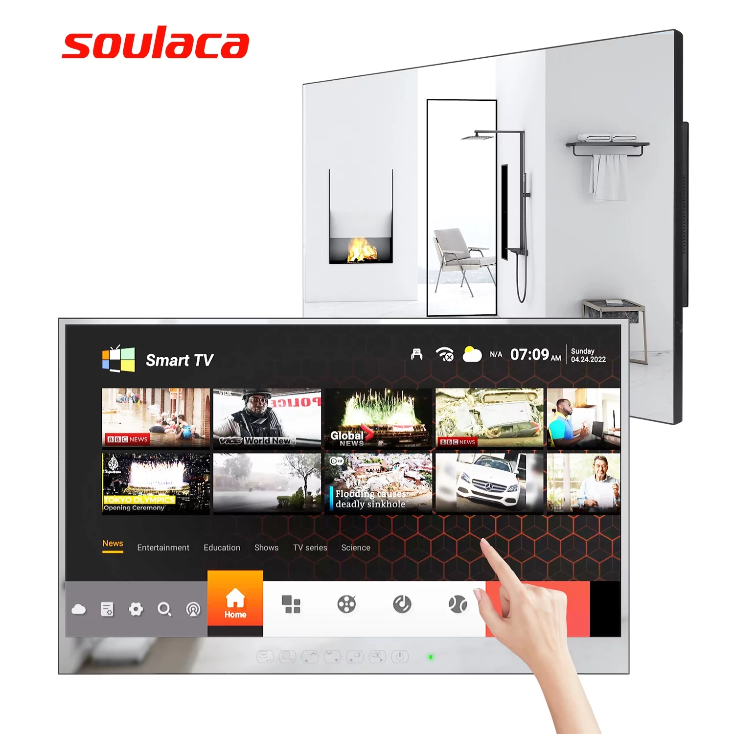 Soulaca 27 inches Smart Touchscreen Mirror LED TV for Bathroom Touch ...