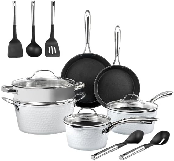 Granitestone 15 Pc Hammered Kitchen Pots and Pans Set Non Stick, Pot ...