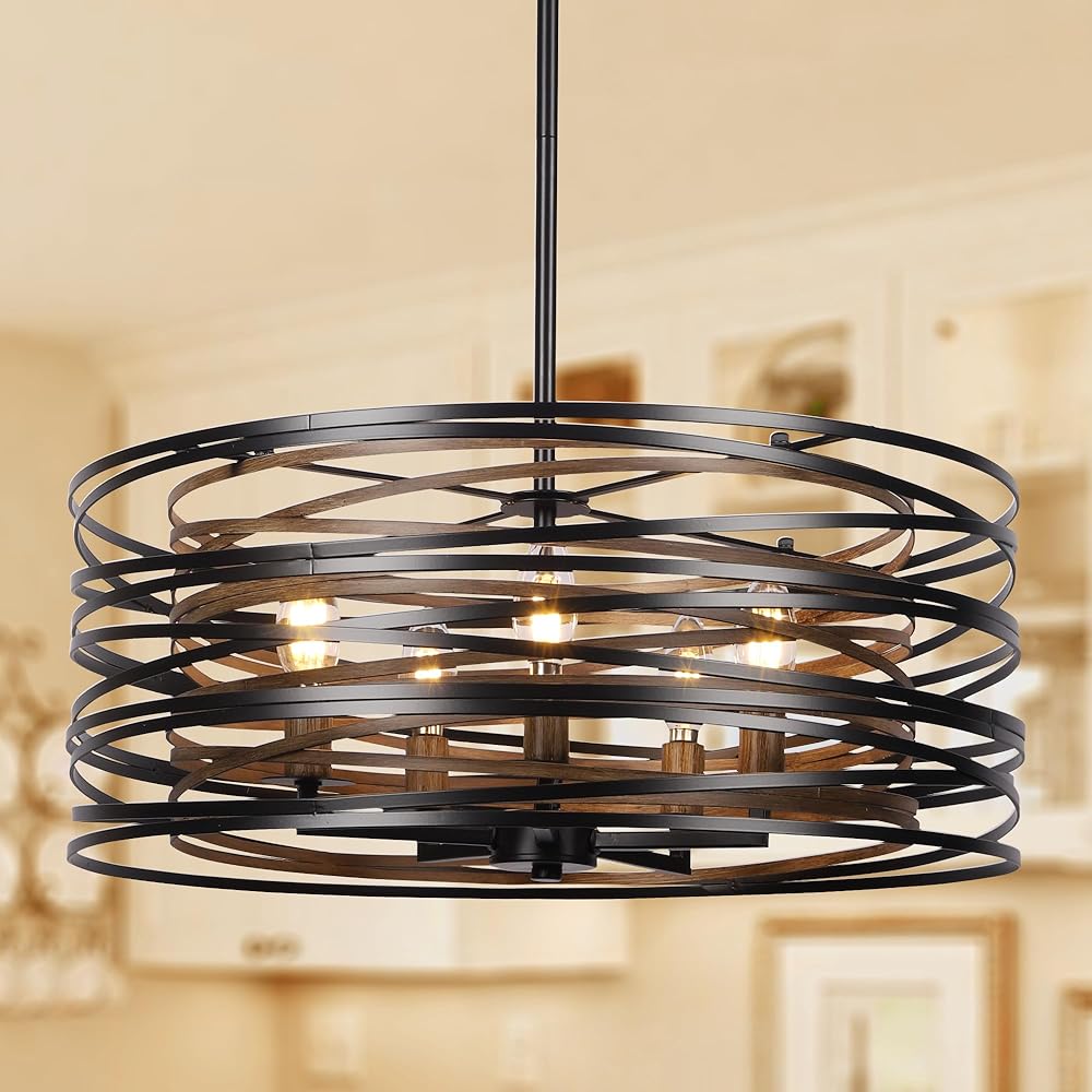 5-Light Drum Chandeliers for Dining Room，19.7" Rustic Farmhouse Dining ...