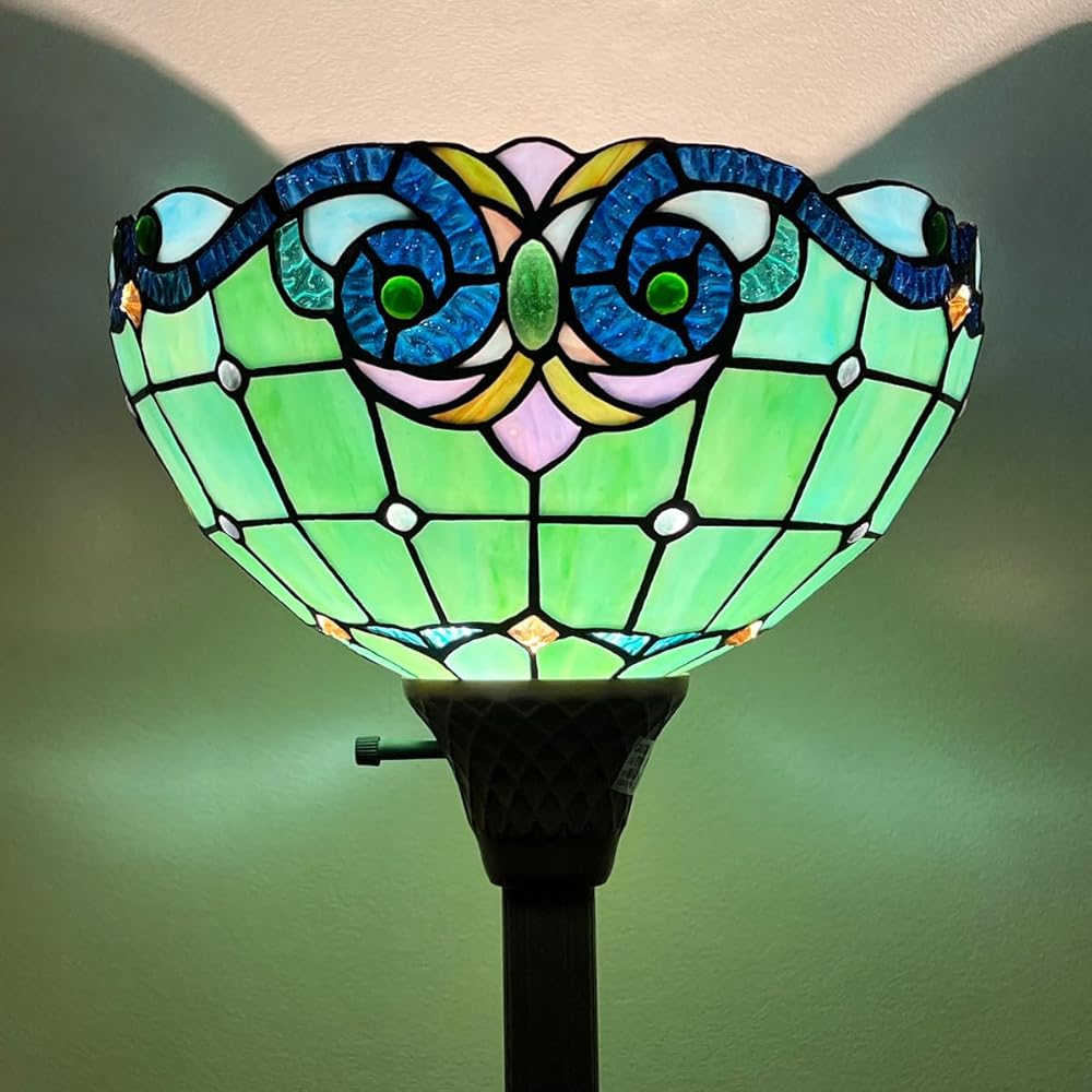 Handmade Tiffany Torchiere Floor Lamp - Stained Glass Lampshade 70 inch ...