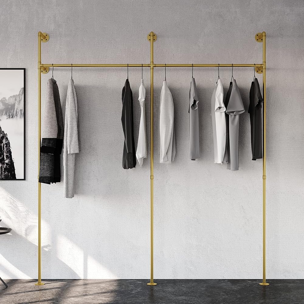 pamo Industrial pipe clothing rack metal gold - Wall mounted clothes ...
