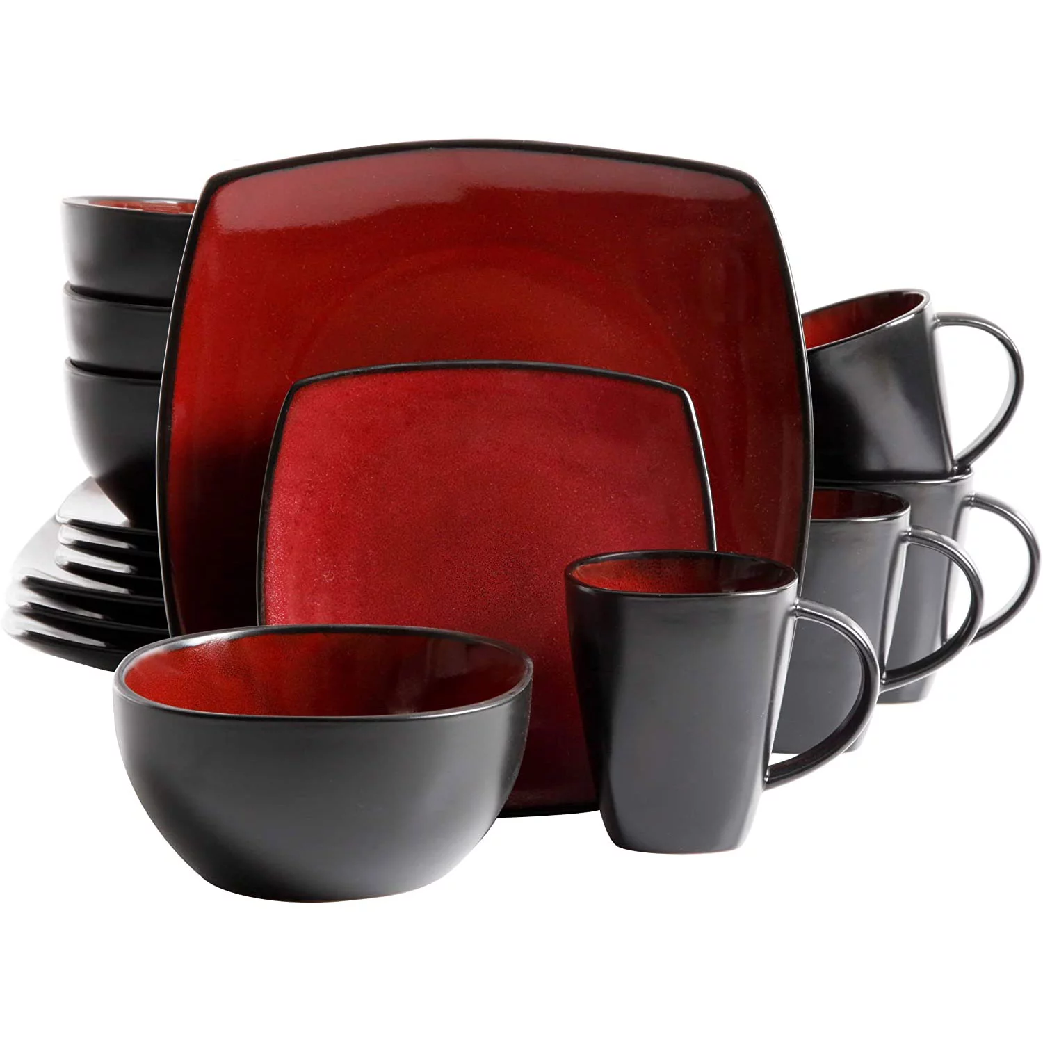 Gibson Soho Lounge Square 16-Piece Dinnerware Set – Red - Arizona Outlet