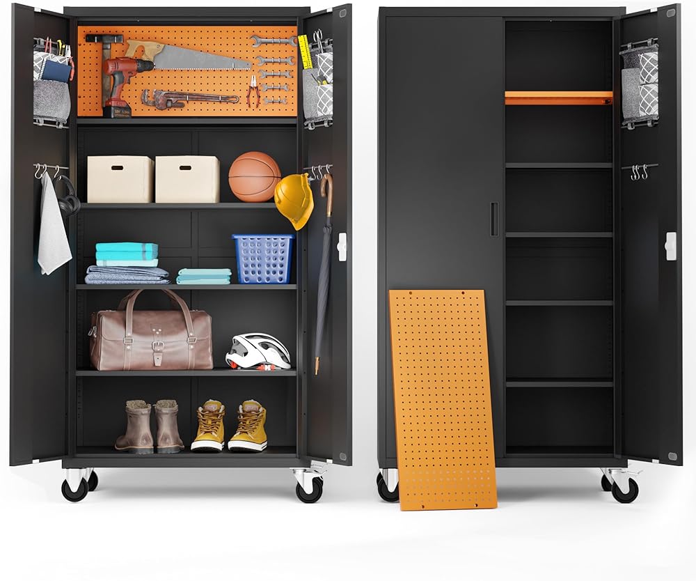 Extra-Spacious Metal Storage Cabinet with Wheels - Garage Storage ...