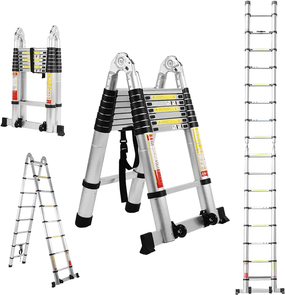 Telescoping Extension Ladder, 16.5FT Telescoping A Frame Ladder with ...