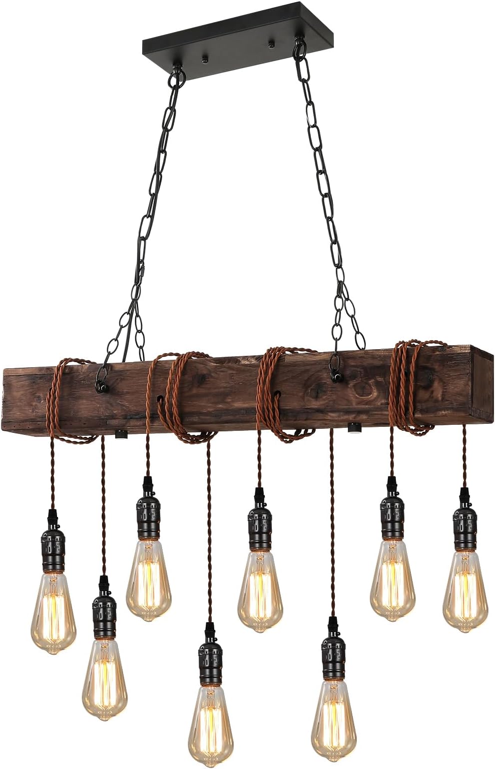 8-Lights Rustic Chandeliers for Dining Room, Farmhouse Wooden Ceiling ...