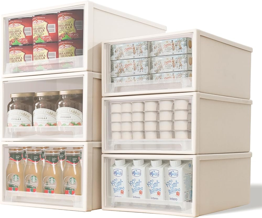 Stackable Plastic Storage Drawer Organizer with Clear Doors for Pantry ...