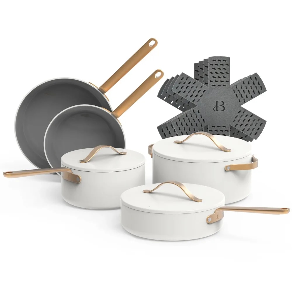 beautiful 12pc ceramic non stick cookware set white icing by drew ...