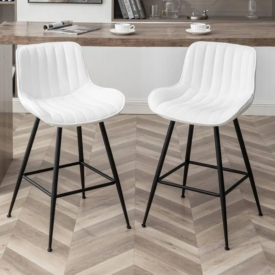 24’’ Bar Stools Set of 2 Modern Barstools White Bar Stools with Velvet ...