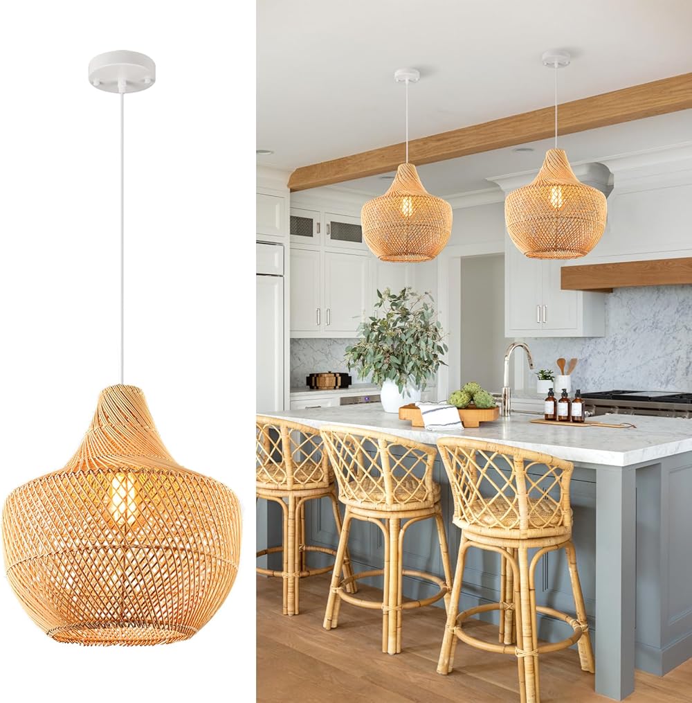 Boho Rattan Pendant Light, Bohemian Hand-Woven Rattan Chandelier ...