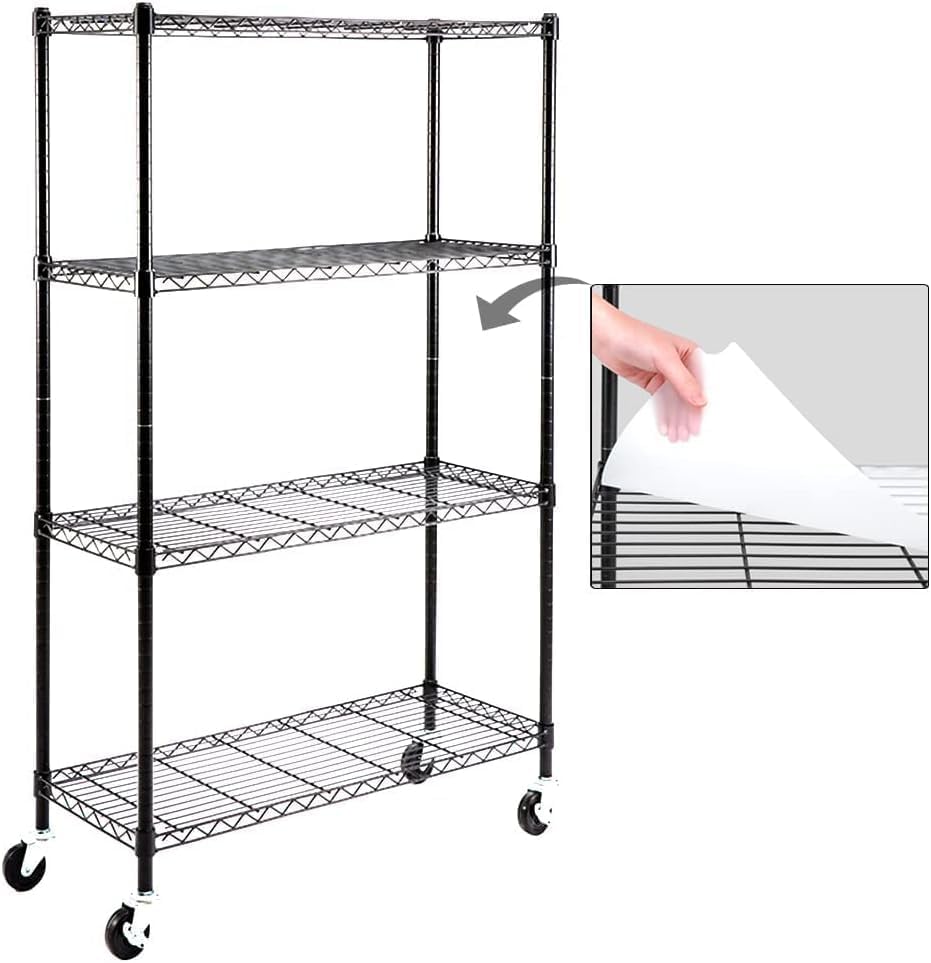 4-Shelf Wire Shelving with Wheels, Heavy Duty Storage Shelving Unit on ...