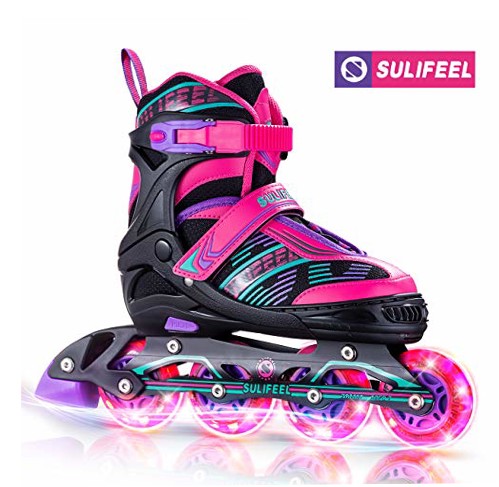 Girls Mixed Adjustable Inline Roller Skates With Light Up Wheels, Fun ...