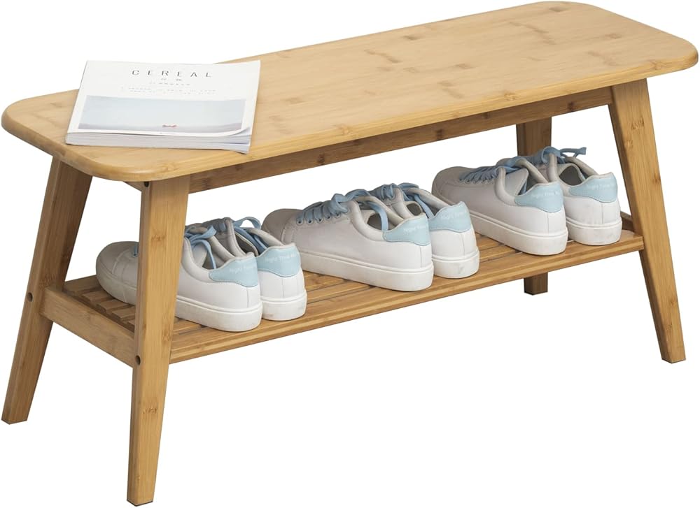 Shoe Rack Bench, Bamboo Entryway Bench, 3 Tier Shoe Bench with Storage ...