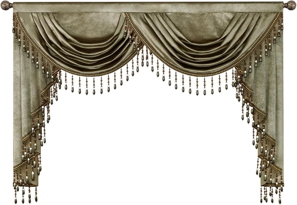 VOGOL Brown Flannel Blackout Curtains Valance Set, White Floral ...