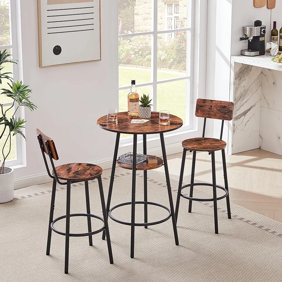 3 Piece Pub Dining Furniture, Kitchen Counter Height Wood Top, Bar ...