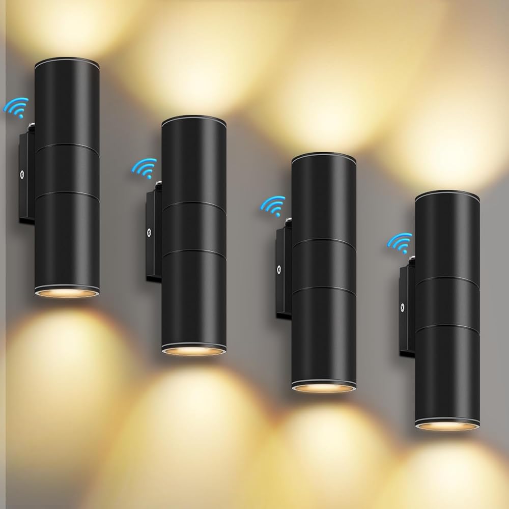Modern Outdoor Wall Lights 4Packs, 12W 2700K Integrated LED Cylinder Up Down Lights, Dusk to ...