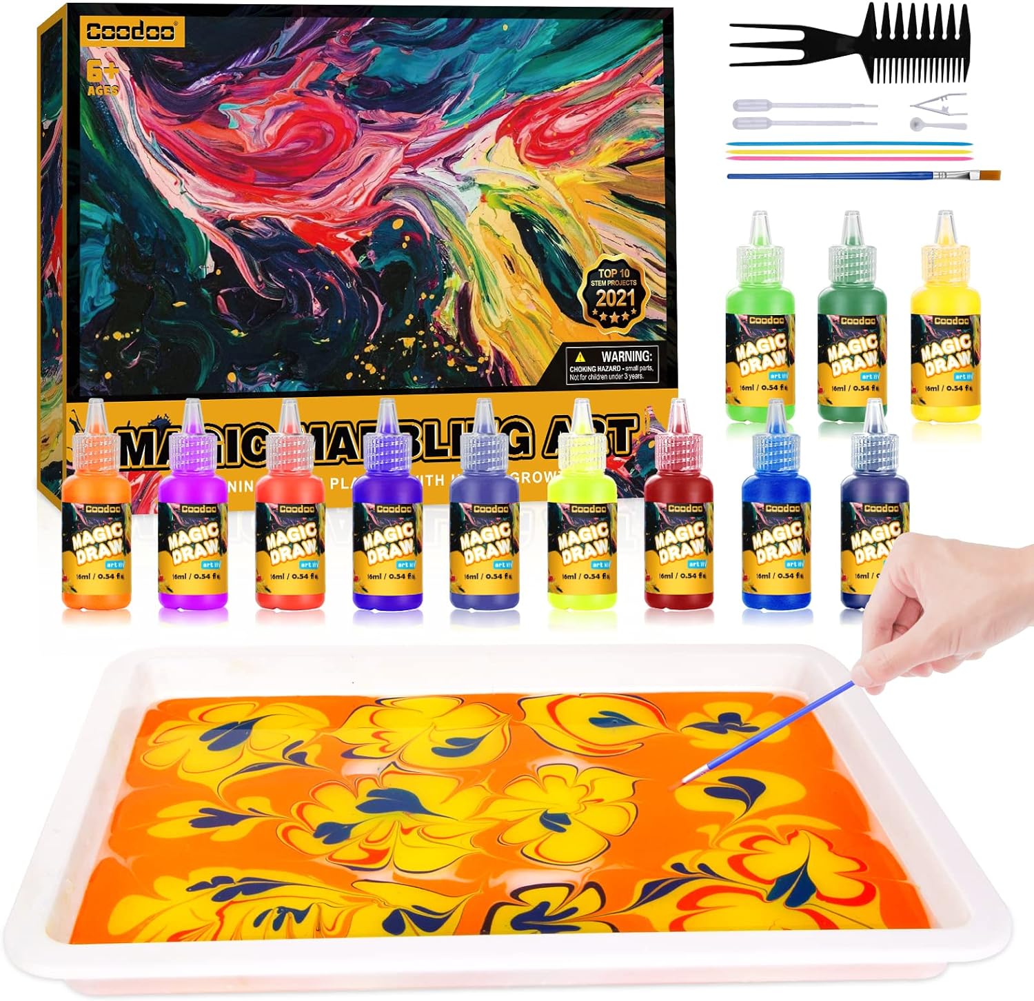12-Color Marbling Paint Arts & Crafts Gifts for Kids, Art Kits Create ...