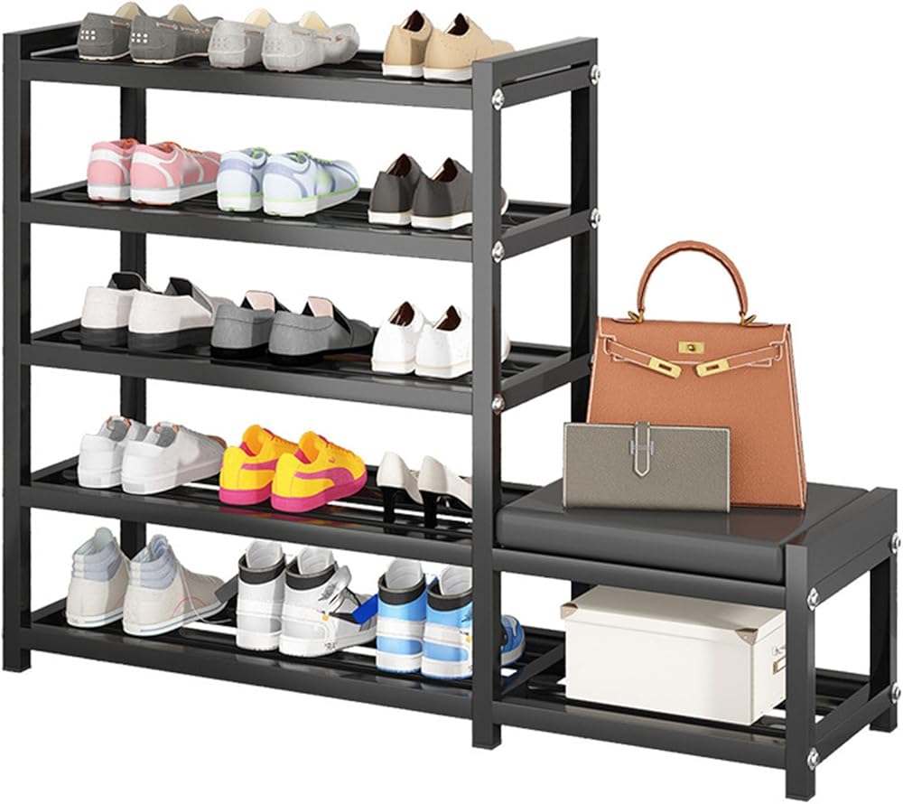 Shoe Storage Bench with Cushion, Stainless Steels Shoe Cabinet, Shoe ...