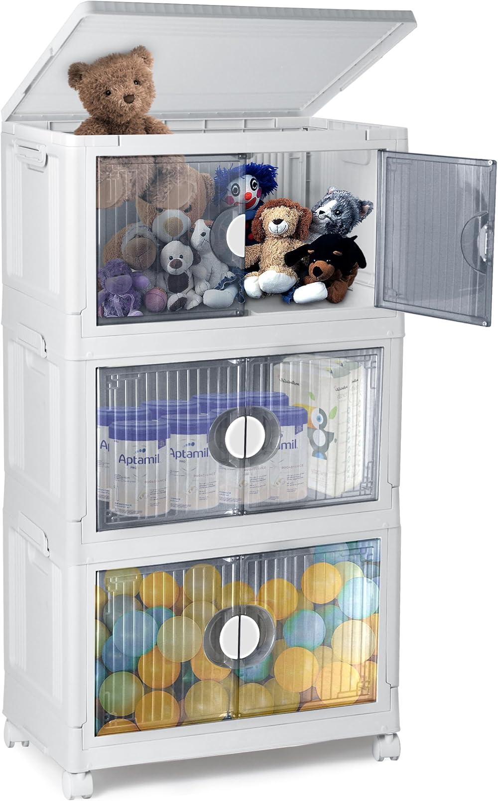 62qt Large Collapsible Storage Bins 3-tier with Lids - Space-Saving ...