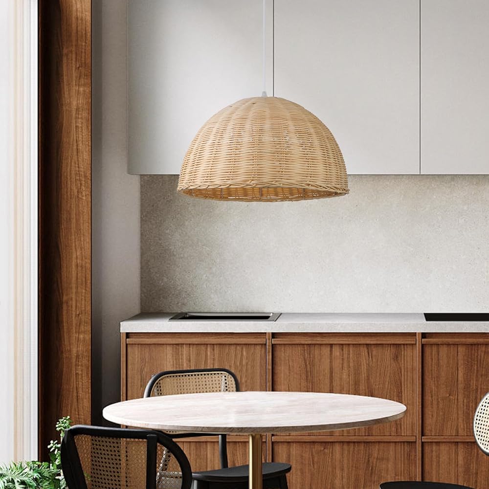 Arturesthome Rustic Pendant Light Fixture, Woven Rattan Lampshade Coastal Hanging Lighting ...