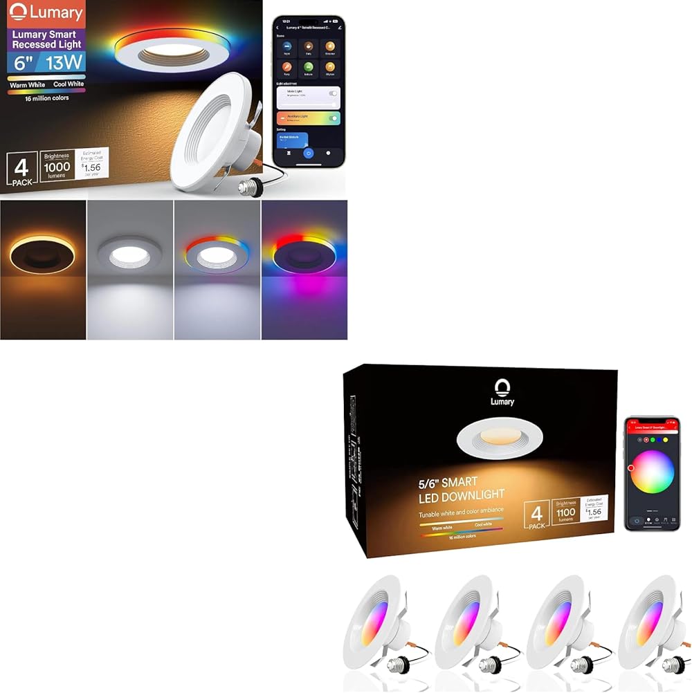 Smart LED Recessed Lighting 5/6 Inch, Retrofit LED Can Lights RGB Color ...