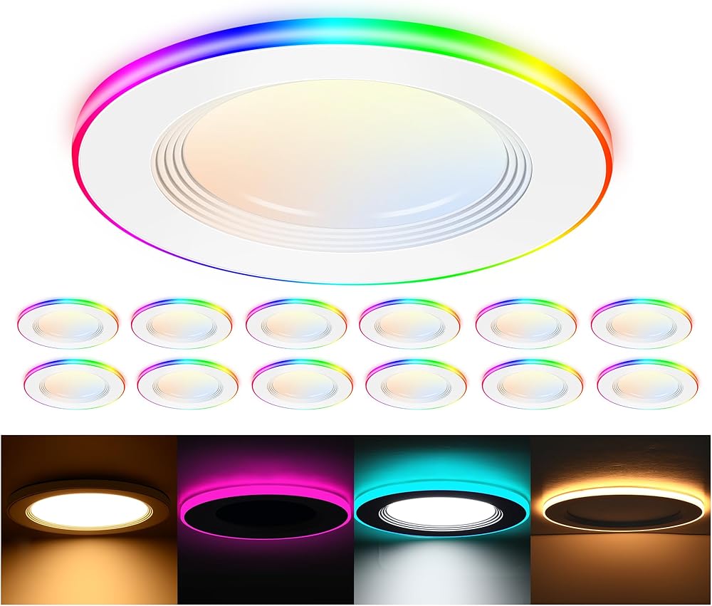 CLOUDY BAY [12 Pack] 4 Inch Smart LED Recessed Ceiling Light with RGB ...