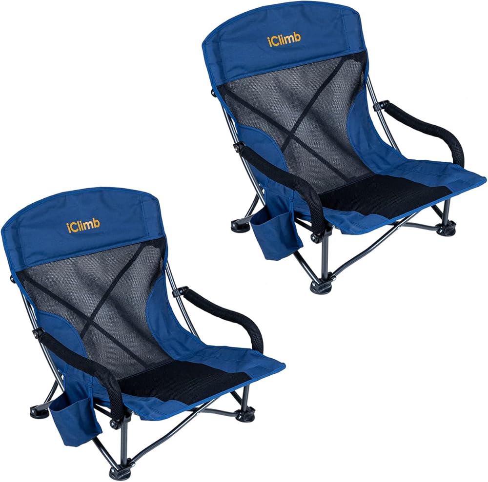 iClimb Low Wide Beach Camping Folding Chair with Side Pocket and Carry Bag (2, Navy) - Costco ...